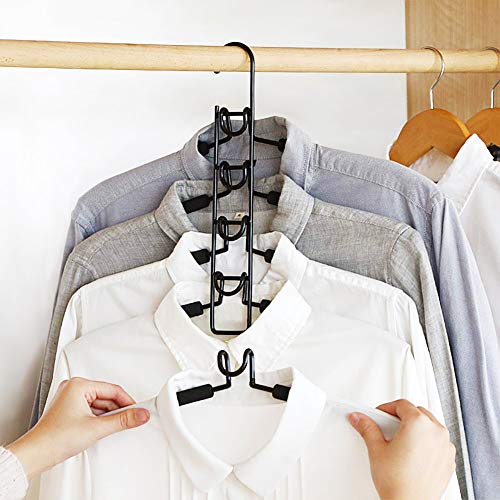 Clothes Hangers, 5 in 1 Multilayer Metal EVA Sponge Hangers Anti-Slip Clothes Rack Space Saving Detachable Hanger for Suit Coat Shirt Skirt Pants (Black)