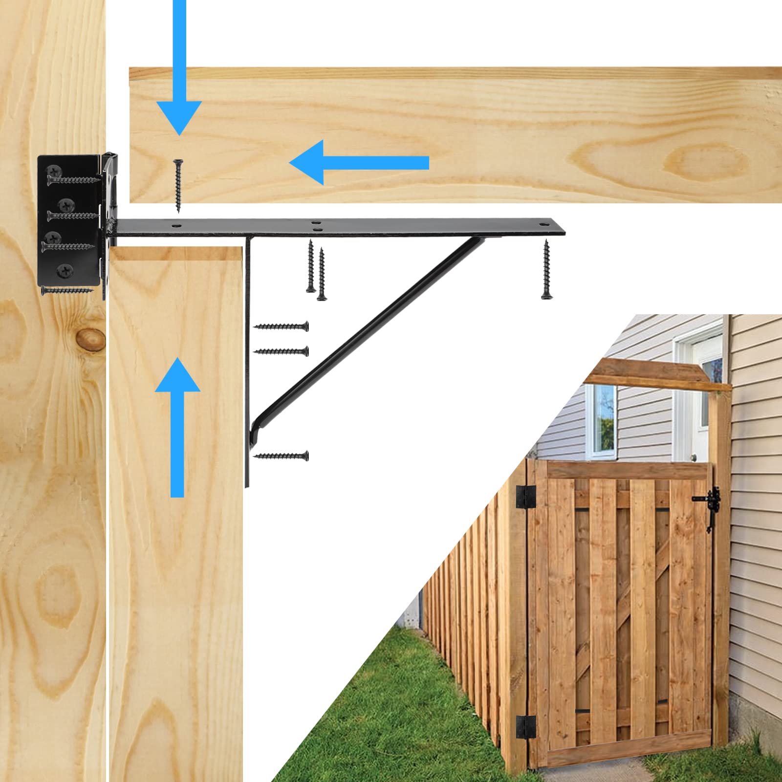 Heavy Duty Fence Gate Kit Gate Hardware Iron No-Sag 2x4s Adjustable for Wooden Fence Gate Windows Shed Doors