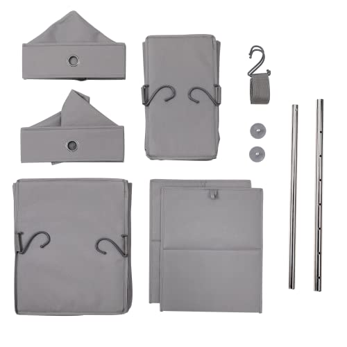 BIRDROCK HOME 5pc Hanging Closet Organizer System with Storage Shelves - Grey - Shoe Clothing Organization - Great for College Dorms or Kid Bedrooms Nursery