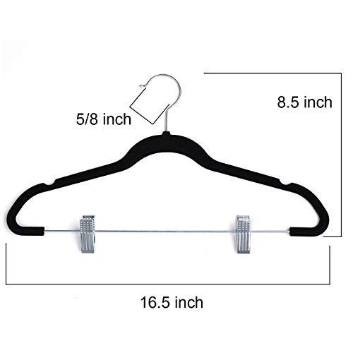 Tosnail 24 Pack Velvet Hangers Skirt Hangers Pants Clothes Hangers with Clips and Swivel Hook - Black