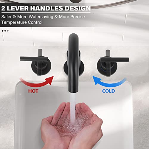 FGKQ Bathroom Faucet for Sink 3 Hole, 8 inch Widespread Bathroom Faucet, 2 Handle High Arc Matte Black Bathroom Sink Faucets with Pop-Up Drain and Water Supply Lines