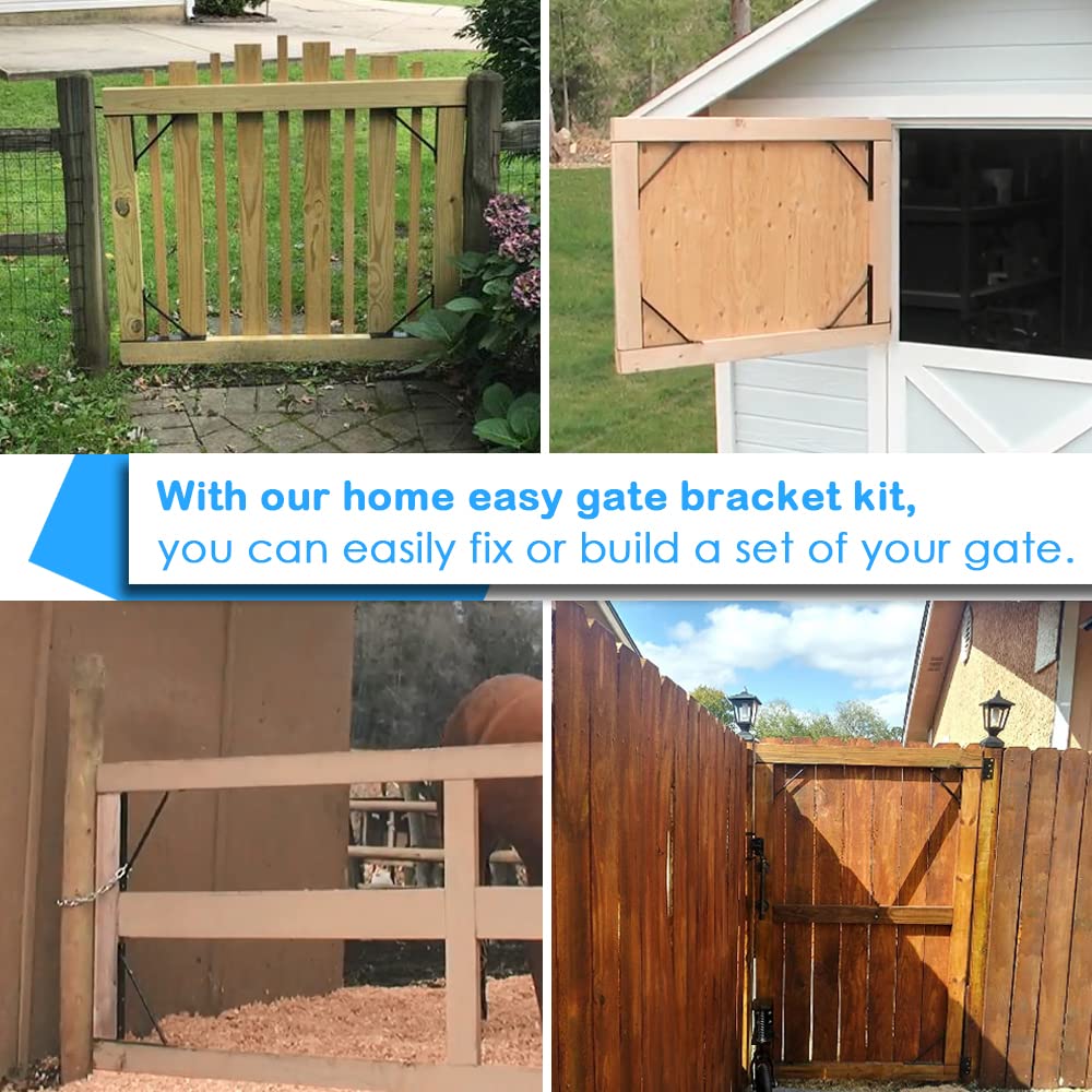 Heavy Duty Fence Gate Kit Gate Hardware Iron No-Sag 2x4s Adjustable for Wooden Fence Gate Windows Shed Doors