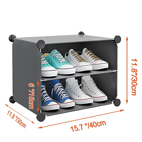VIPZONE 20-Pair Shoe Rack, DIY Shoe Storage Shelf Organizer, Plastic Shoe Organizer for Entryway, Narrow Shoe Cabinet with Doors Grey
