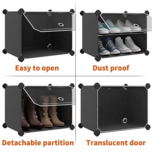 VIPZONE 20-Pair Shoe Rack, DIY Shoe Storage Shelf Organizer, Plastic Shoe Organizer for Entryway, Narrow Shoe Cabinet with Doors Grey