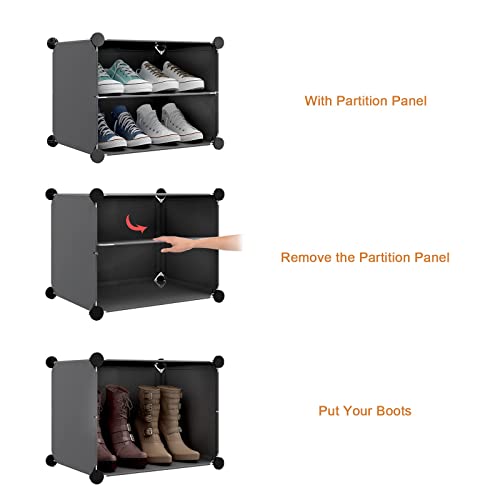 VIPZONE 20-Pair Shoe Rack, DIY Shoe Storage Shelf Organizer, Plastic Shoe Organizer for Entryway, Narrow Shoe Cabinet with Doors Grey