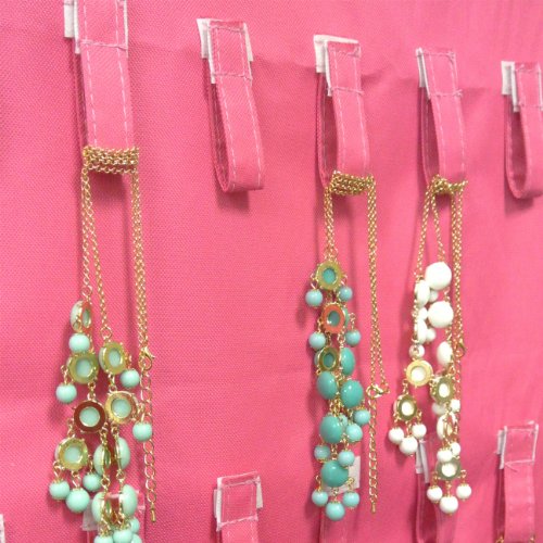 Wrapables® 28 Zippered Pockets Hanging Jewelry Organizer with 21 Holding Loops, Pink