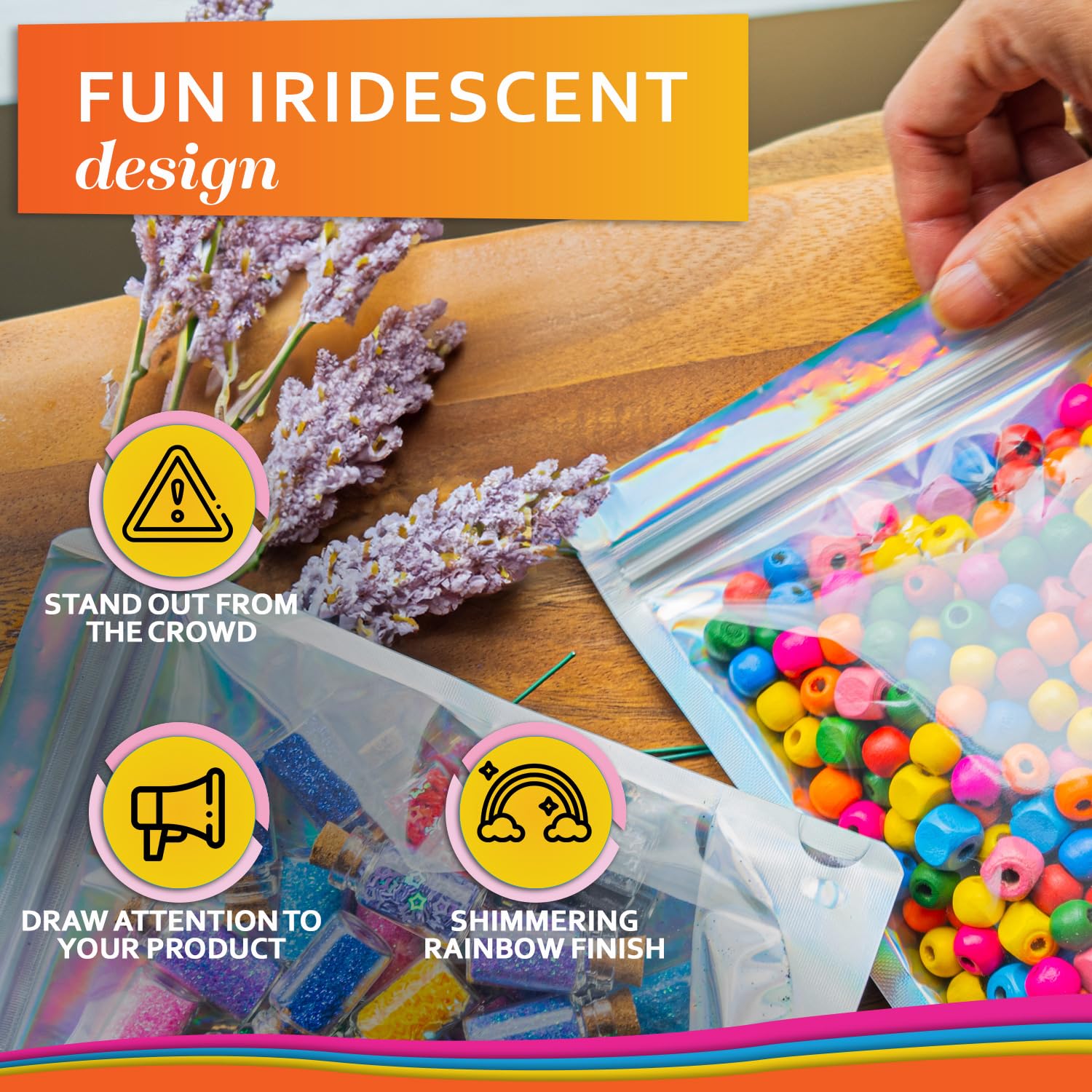 WaldOaks - 100 Pcs Iridescent Resealable Mylar Bags - 5x7 Inch Ziplock Heat Sealable Stand Up Pouches Parties Small Business Packaging