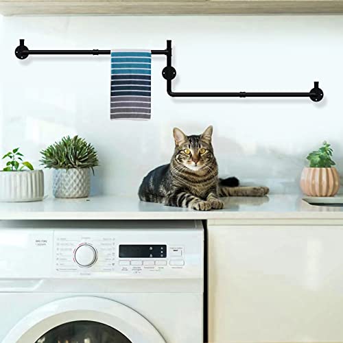 STARKOO Industrial Pipe Clothes Rack, 71inch Wall Mounted Garment Clothing Bar, Closet Storage,Hanging Bar,Heavy Duty Black Steel Iron for Laundry Room