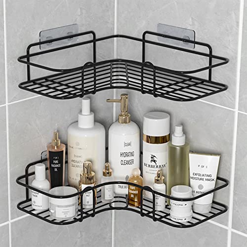 Corner Shower Caddy, 2 Packs Bathroom Shelf Tripod Wall Mounted Shower Corner Organizer Shelves(Punch Free), Shower Storage Rack for Bathroom/Dorm/Kitchen