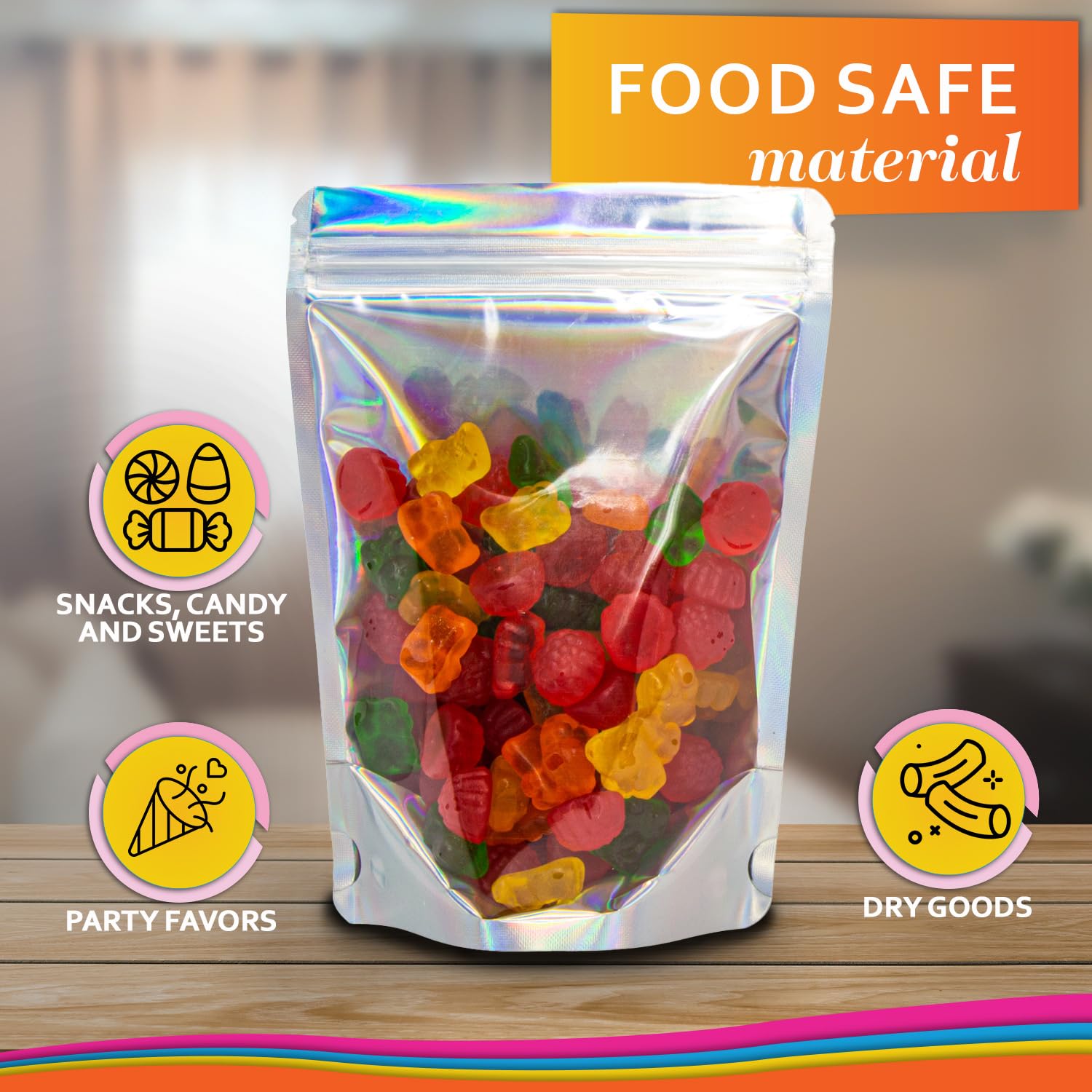 WaldOaks - 100 Pcs Iridescent Resealable Mylar Bags - 5x7 Inch Ziplock Heat Sealable Stand Up Pouches Parties Small Business Packaging