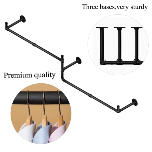 STARKOO Industrial Pipe Clothes Rack, 71inch Wall Mounted Garment Clothing Bar, Closet Storage,Hanging Bar,Heavy Duty Black Steel Iron for Laundry Room