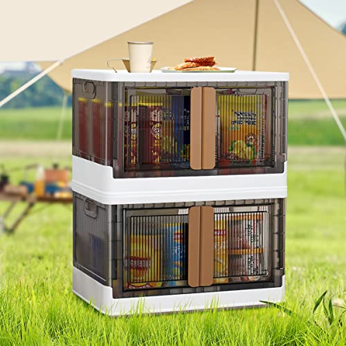 MOSFiATA Storage Bins with Lids - 8.4Gal Stackable Storage Bins, Folding Storage Box for Closet Organizer, Plastic Collapsible Storage Bins with 2 Doors & Wheels for Home Kitchen,1 Pack