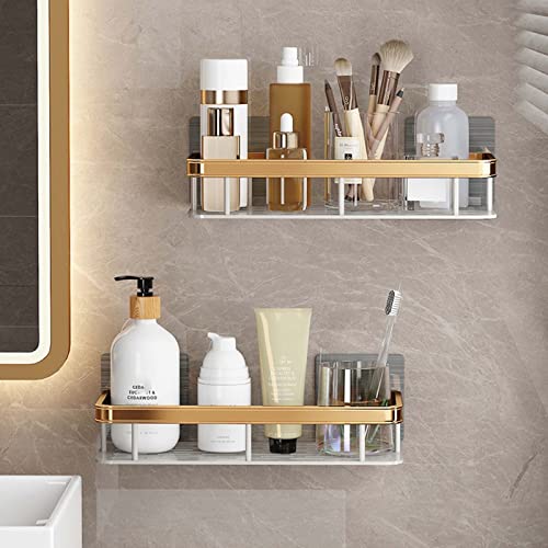 FVRTFT Bathroom Shelves No Drilling Shower Shelves Anti Rust Shower Rack Self Adhesive Wall Mounted Space Aluminum For Restroom Toilet,gold,2 Tier