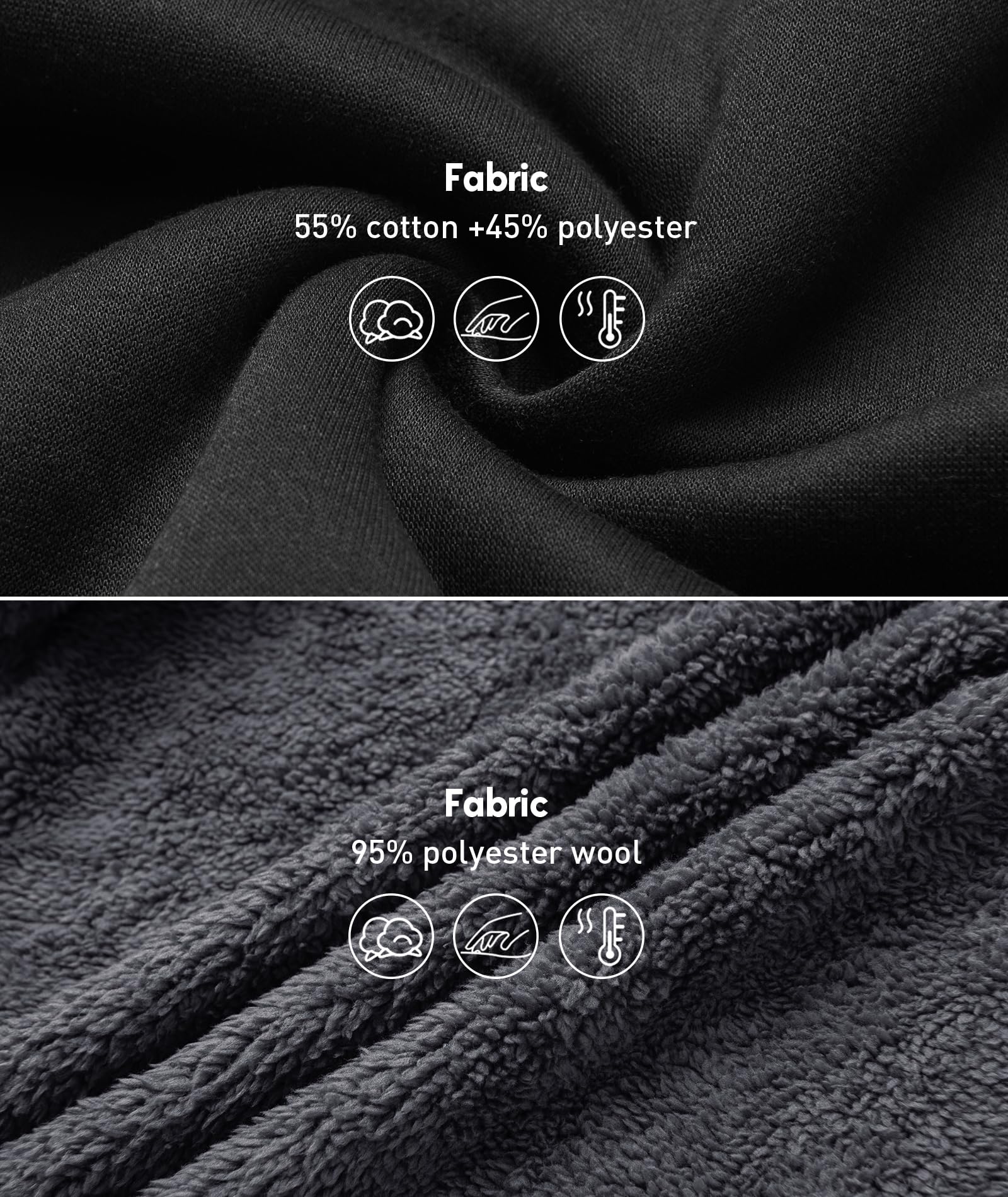 SCODI Hoodies for Men Heavyweight Fleece Sweatshirt - Full Zip Up Thick Sherpa Lined Hooded Jacket Black Middle gray 2XL