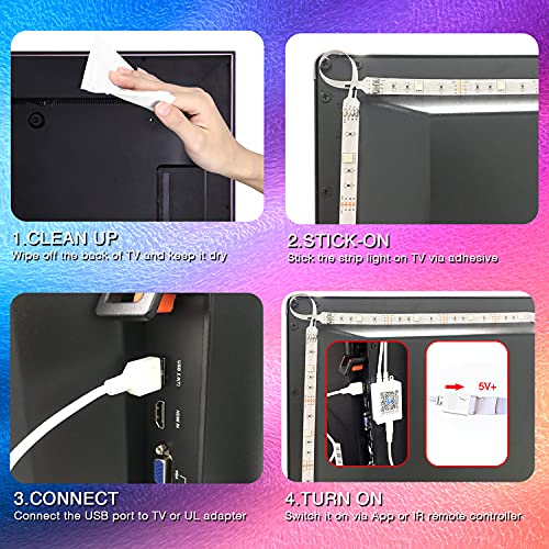 LED Lights for TV 65 Inch, TV LED Backlight, 15ft LED TV Lights for 45-75 Inch, RGB LED Strip Lights with Remote, Bluetooth APP, USB Powered Music Sync TV LED Lights for Bedroom, Gaming Room Decor