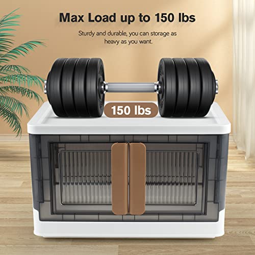 MOSFiATA Storage Bins with Lids - 8.4Gal Stackable Storage Bins, Folding Storage Box for Closet Organizer, Plastic Collapsible Storage Bins with 2 Doors & Wheels for Home Kitchen,1 Pack