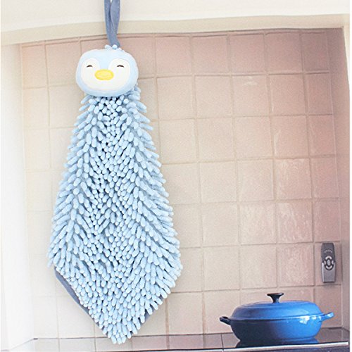 WINGOFFLY 3pcs Absorbent Hand Towel Set Chenille Microfiber Soft Kitcken Wash Towel with Rope Hanging, Pig + Owl + Penguin