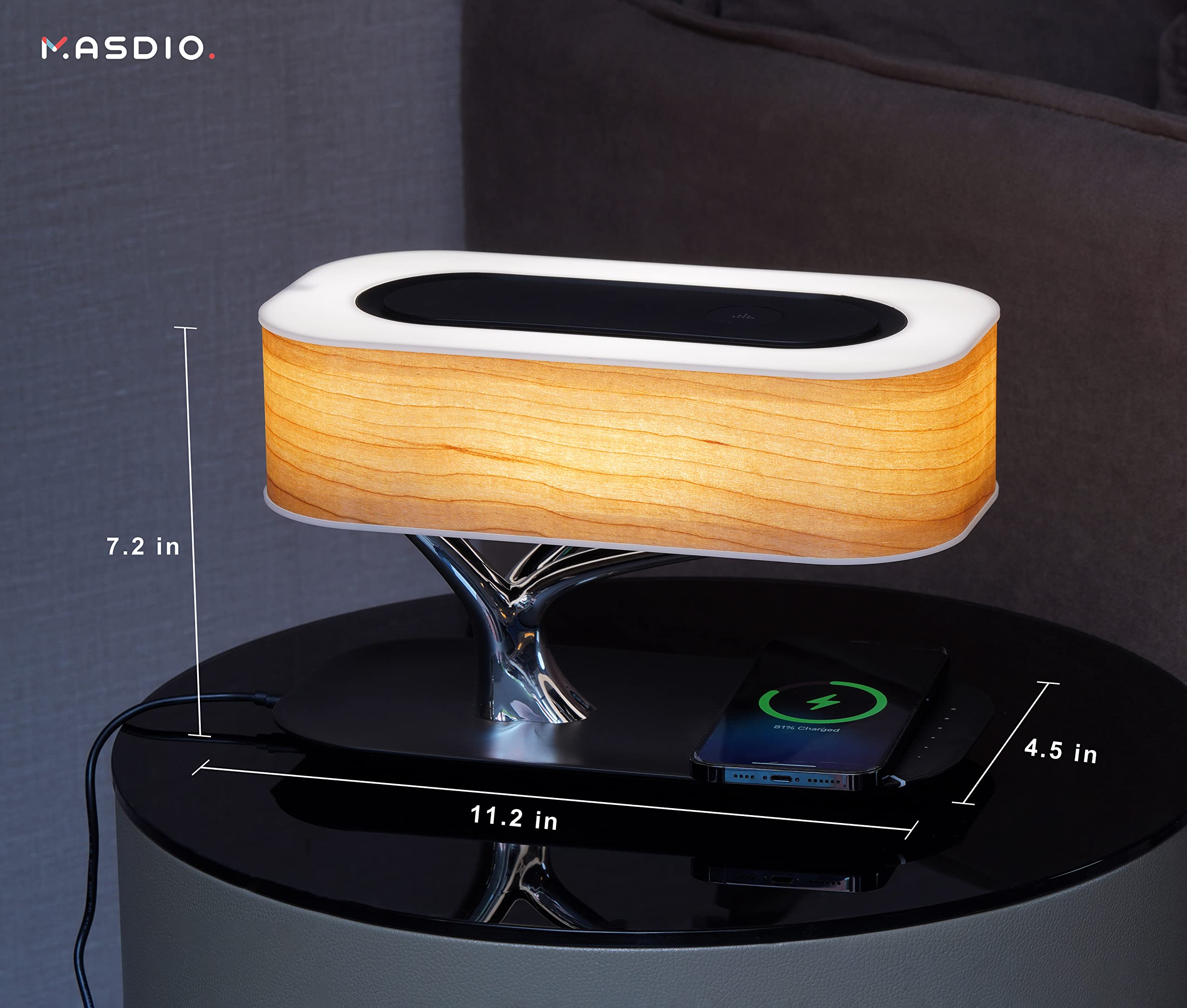 Masdio Bedside Lamp Light of Tree Pro Desk Lamp with 10W Fast Wireless Charger and Bluetooth Speaker, Touch Lamp for Bedroom