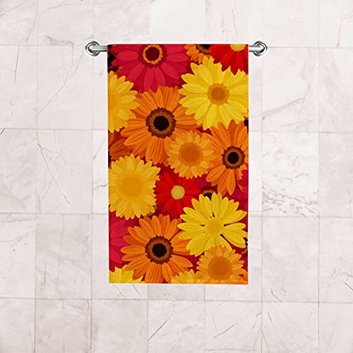 Hand Towels Face Towels Set of 2 Red Orange Yellow Gerbera Flowers Soft Comfortable Polyester Microfiber Fast Water Absorbent Towels for Bathroom Kitchen 30X15 Inch