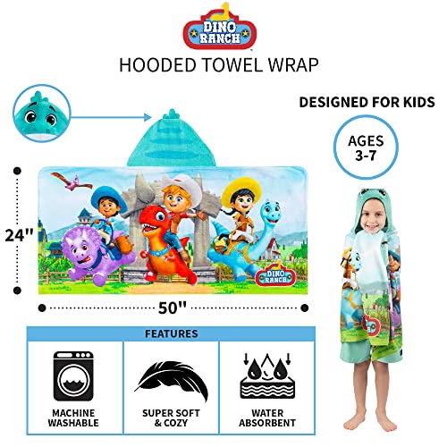 Dino Ranch Bath/Pool/Beach Soft Cotton Terry Hooded Towel Wrap, 24 in x 50 in, By Franco Kids