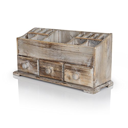Vanity Drawer Beauty Organizer 3 Drawers - Wooden Cosmetic Storage Box for Neat & Organize Storing of Makeup Tools, Small Accessories at Home & Office Vanities & Bathroom Counter-top (Rustic)