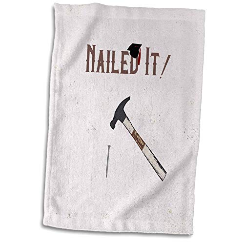 3dRose Image of Nailed It, Hammer about to Strike Nail, Graduation Cap on D - Towels (twl-334017-1)