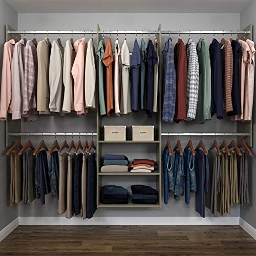 Easy Track RB1460-CGON Deluxe Starter Closet Storage Wall Mounted Wardrobe Organizer System Kit with Shelves and Rods, Weathered Grey