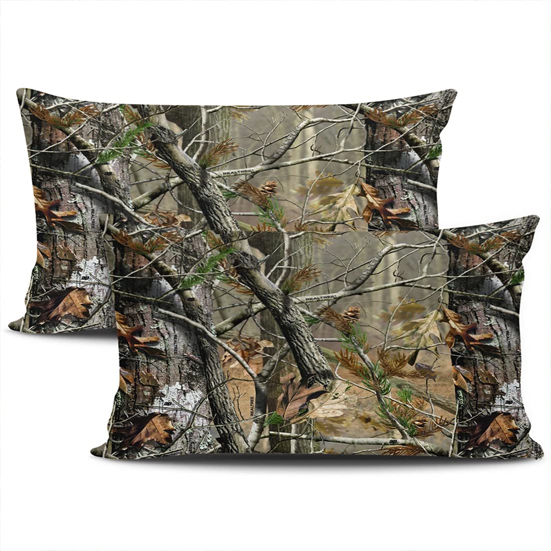 Healbrighting Set of 2 Throw Pillow Covers Pillow Case King Size 20x36 inch Camouflage Camo Tree Hunter Dry Branches Leaves Decorative Pillowcase for Sofa Bedroom Bed Home DĂŠcor Cushion Cover