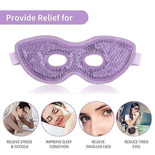 NEWGO Gel Eye Mask Reusable Cooling Eye Mak with Eye Holes, Cold Pack Eye Ice Pack Hot Cold Eye Compress for Puffy Eyes Migraine Headache, Stress Relief, Dry Eyes Dark Circles (Purple)