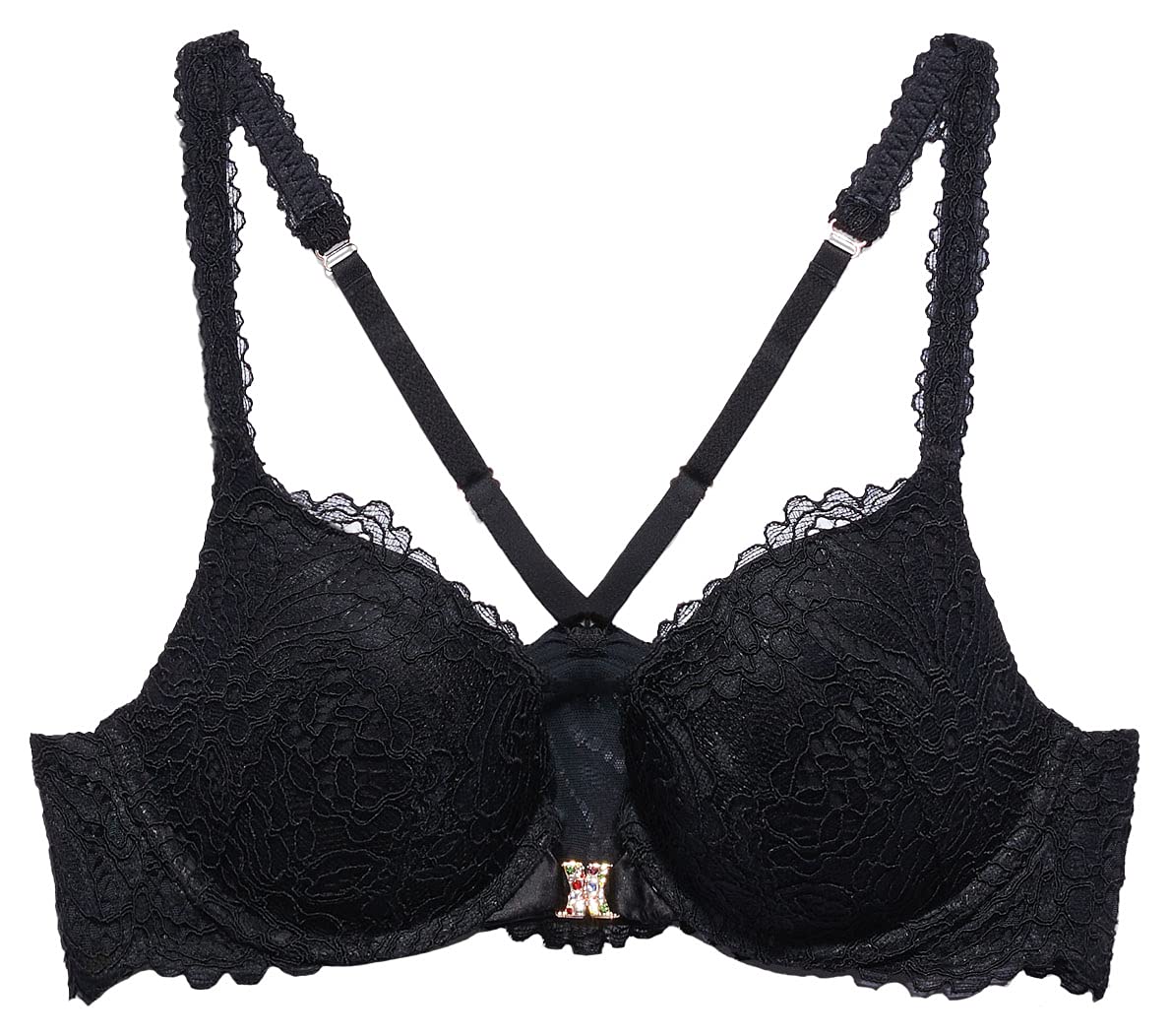 Savage X Fenty, Women's, Romantic Corded Lace Front-Closure Push Up Bra, Caviar, 38DD