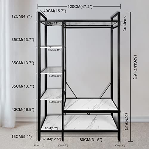AT-VALY Heavy Duty Clothes Rack with Shelves,Freestanding Closet Organizer Metal Wardrobe Closet Mens Womens Storage Shelves Clothes Storage Rack (Black)