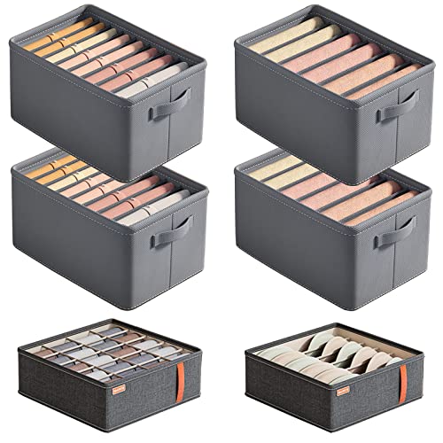 JUMBO FILTER 6 Pack Wardrobe Clothes Organizer, Clothes Organizer for Folded Clothes, Foldable Washable Wardrobe Closet Pants Organizer with Jeans, T-Shirt, Sweaters, Hoodies, Underwear, Socks, Bra