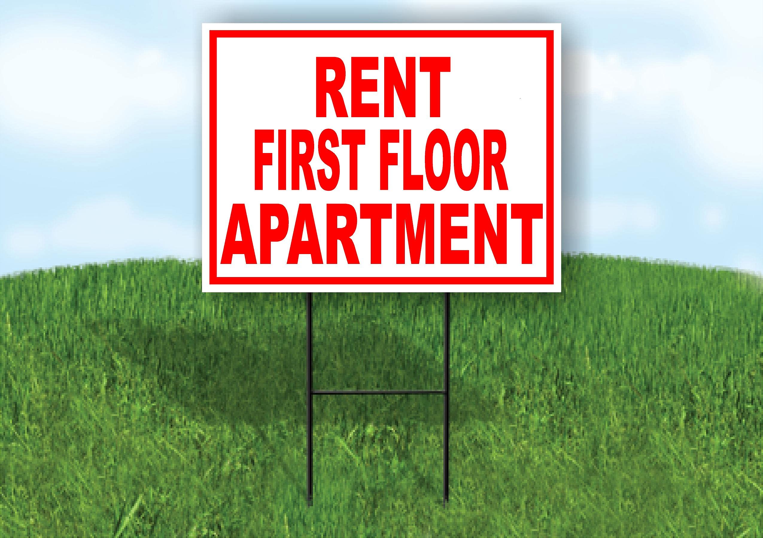 RENT FIRST FLOOR APARTMENT RED WHITE - Single Sided Yard Sign ROAD SIGN with Stand