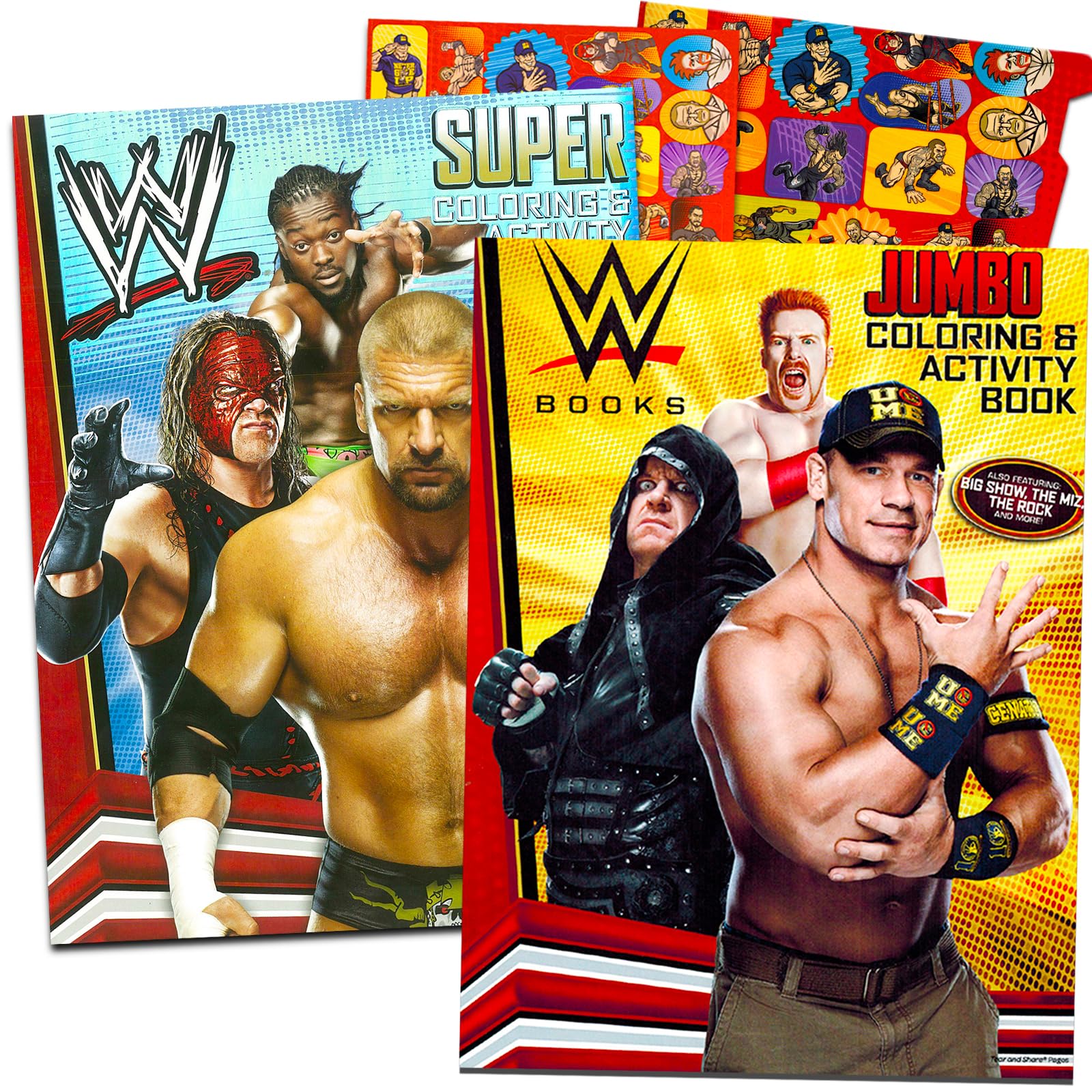 WWE Coloring Book and Posters Ultimate Set ~ 2 Wrestling Coloring Book with Games, Puzzles, Posters, Coloring Activities and 50 WWE Stickers (WWE Party Supplies)