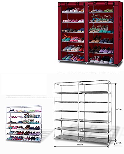 MoLiFaning 6-Row 2-Line 12 Lattices Non-Woven Fabric Shoe Rack Coffee
