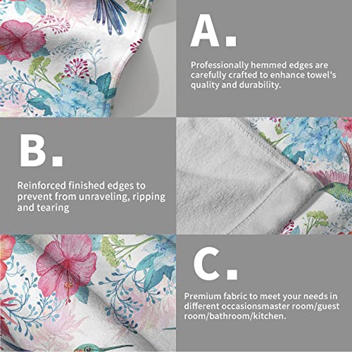 Pink Blue Floral Hand Towels Hummingbird Wild Floral Kitchen Dish Towel Set of 2 Spring Summer Decor Towel Set for Bathroom, Hotel, Gym and Spa