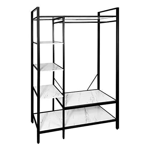 AT-VALY Heavy Duty Clothes Rack with Shelves,Freestanding Closet Organizer Metal Wardrobe Closet Mens Womens Storage Shelves Clothes Storage Rack (Black)