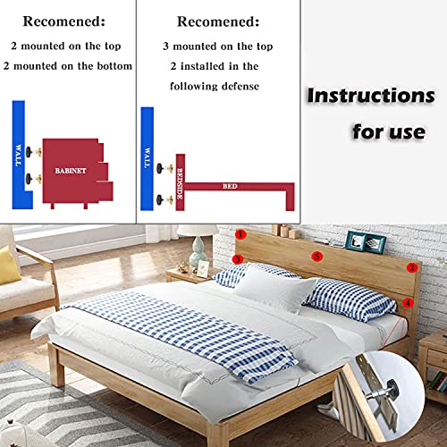 spasaling Headboard Stoppers, 4pcs Adjustable Bed Frame Anti-Shake Tool with Screw Couch Wall Spacer Headboard Stabilizer for Bedside Headboards, Cabinets, Loosening Sofas (1.18''-4.41'')