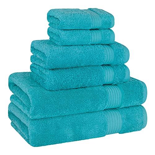 Cotton Paradise 6 Piece Towel Set, 100% Turkish Cotton Soft Absorbent Towels for Bathroom, 2 Bath Towels 2 Hand Towels 2 Washcloths, Aqua Blue Towel Set