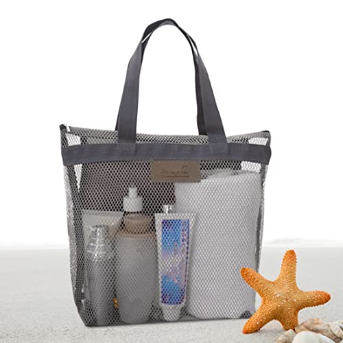 Mesh Shower Bag, 10.2x9.9'' Mesh Shower Caddy Quick Dry Shower Bag Portable Shower Tote Hanging Toiletry Bath Organizer Travel Mesh Beach Bags with Zipper & 2 Pockets for Gym, Travel, Camp, Beach