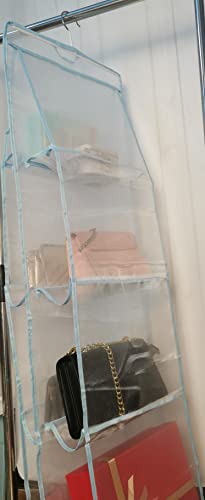 Cyan Mirs Hanging Handbag Purse Organizer Clear Hanging Shelf Bag Collection Storage Closet Storage Bag 8 Pockets, Blue+white