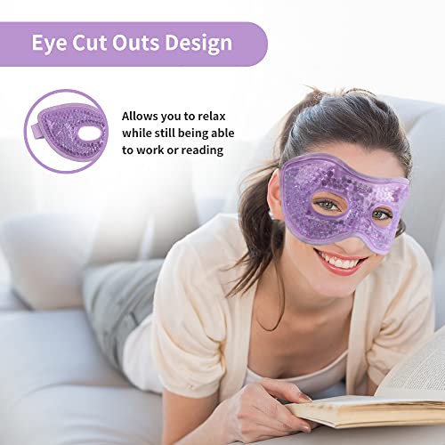 NEWGO Gel Eye Mask Reusable Cooling Eye Mak with Eye Holes, Cold Pack Eye Ice Pack Hot Cold Eye Compress for Puffy Eyes Migraine Headache, Stress Relief, Dry Eyes Dark Circles (Purple)