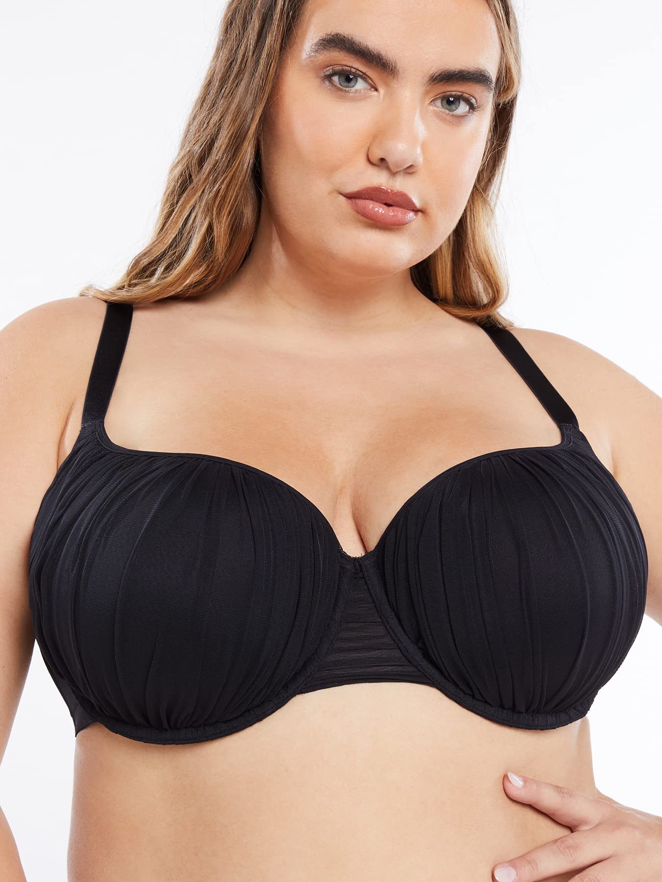 Savage X Fenty, Women's, Gathered Mesh Balconette Bra, Caviar, 38DD