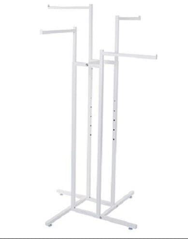 4-Way Clothing Rack White Straight Arm Garment Retail Display 48 - 72" H Adjust