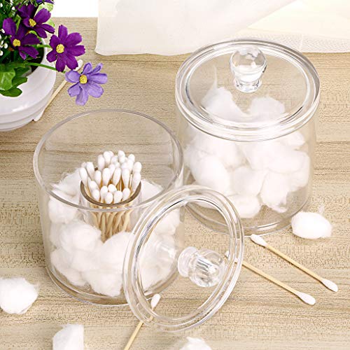 Hipiwe Cotton Ball and Swab Organizer with Lid Apothecary Acrylic Jar Makeup Cotton Organizer Bathroom Storage Canister Jar for Cotton Rounds Pads Q-tips Holder