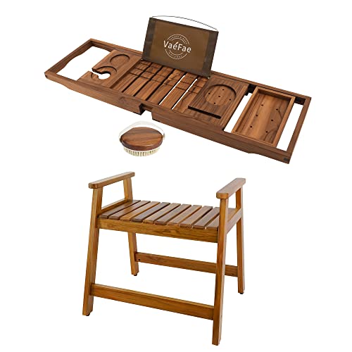 Teak Bathtub Tray and Teak Shower Chair with Arms