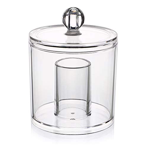 Hipiwe Cotton Ball and Swab Organizer with Lid Apothecary Acrylic Jar Makeup Cotton Organizer Bathroom Storage Canister Jar for Cotton Rounds Pads Q-tips Holder