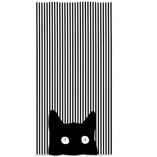 SLHETS Cute Black Cat Hand Towels 13.6 X 29' Black and White Striped Bath Towels Soft Absorbent Kitchen Dish Towels for Household Daily Use | Home Decoration | Carry-On Hotel Gym Spa