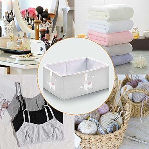 Cute Llama Collapsible Fabric Storage Cube Bins with Handles Square Closet Organizer Waterproof Lining for Clothes Toy Gift Storage 11.02x11.02x11.02 Inches