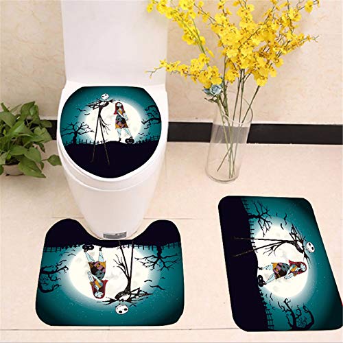 TAWOAO 4 Pcs Jack Skellington Shower Curtain Set with Non-Slip Rugs,Toilet Lid Cover and Bath Mat,Nightmare Before Christmas Shower Curtain with 12 Hooks
